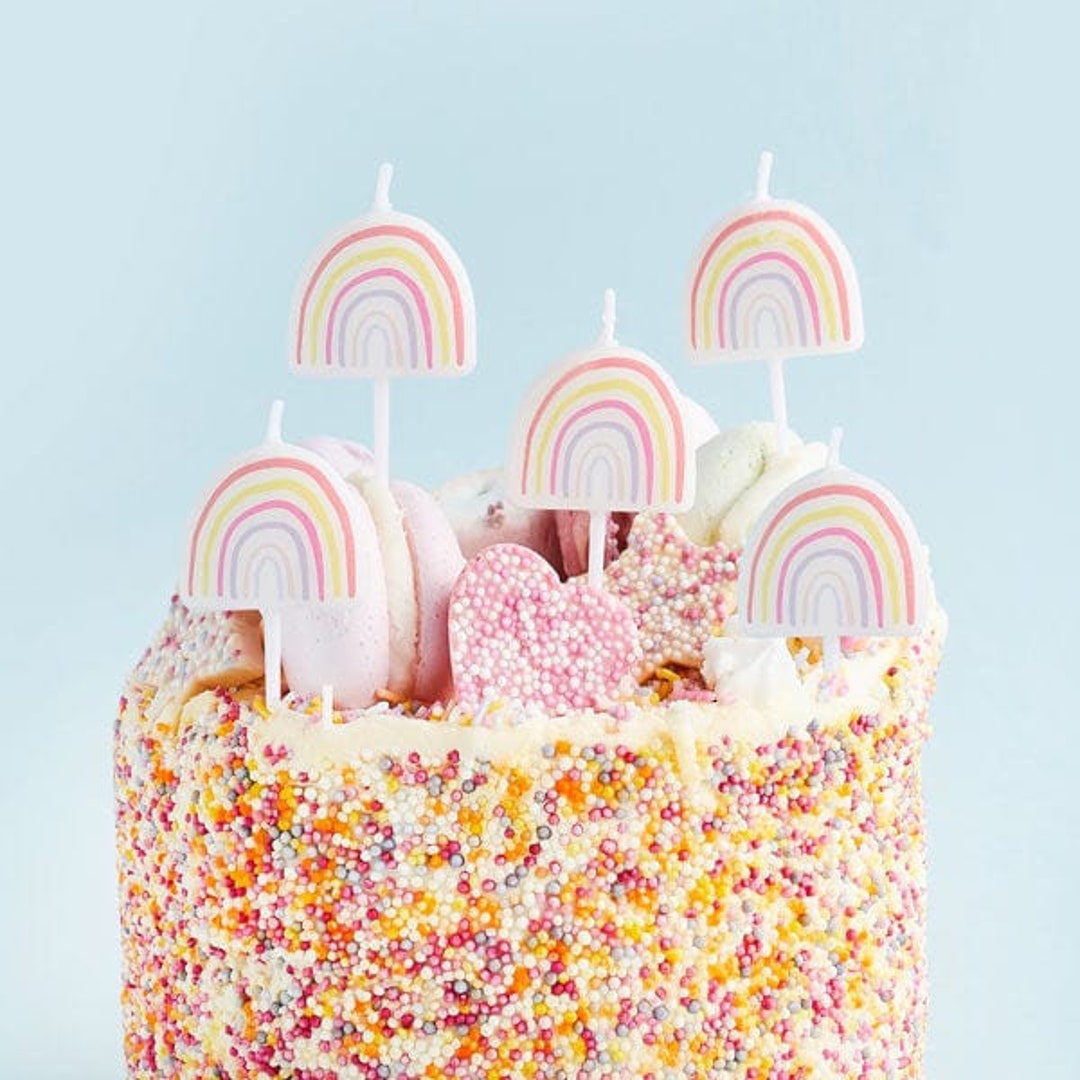 Rainbow Pastel Candles X 5, Rainbow Candles, Rainbow Birthday Cake ...