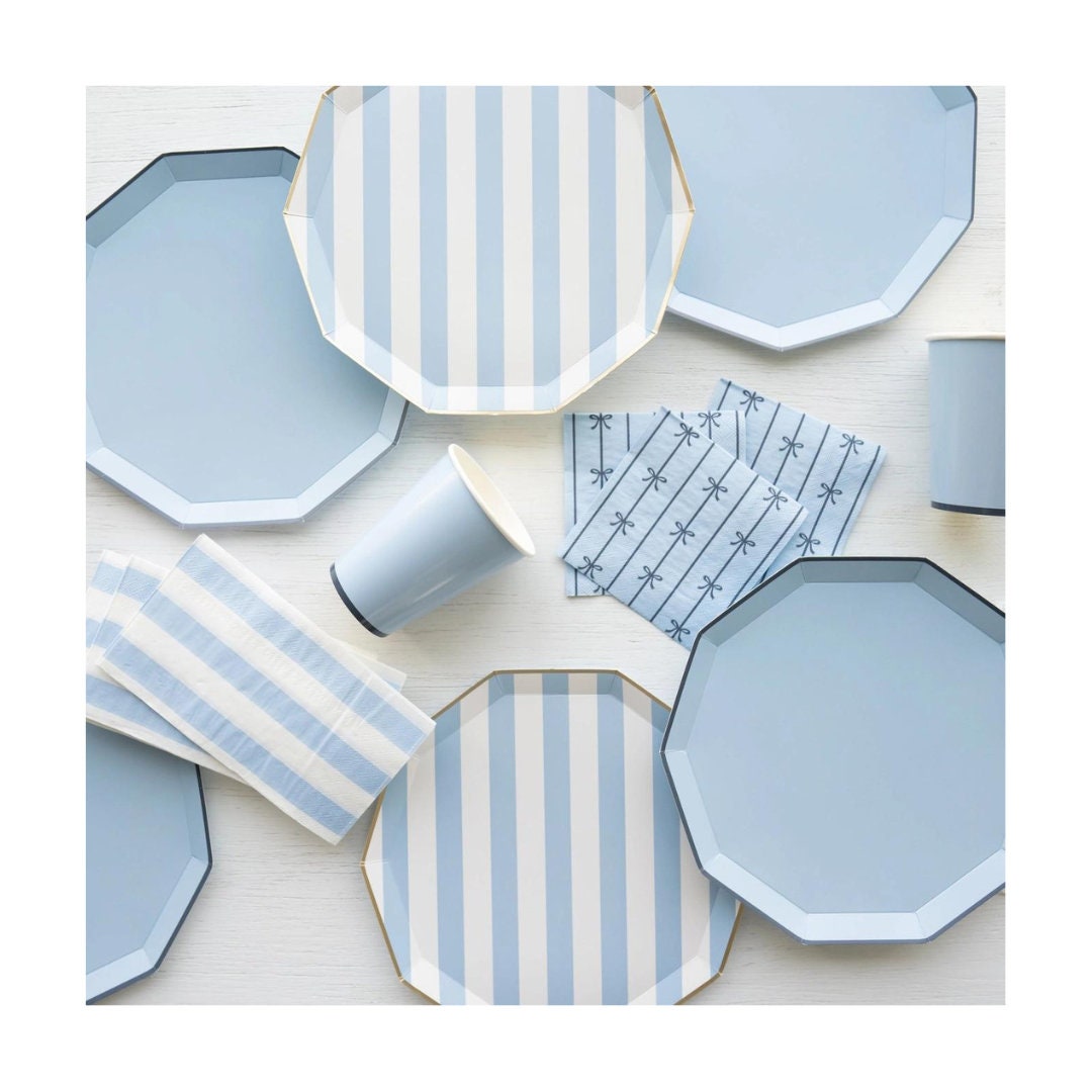 Sky Blue Cabana Stripe Party Plates X 8, Bonjour Fete Blue Party Plates ...