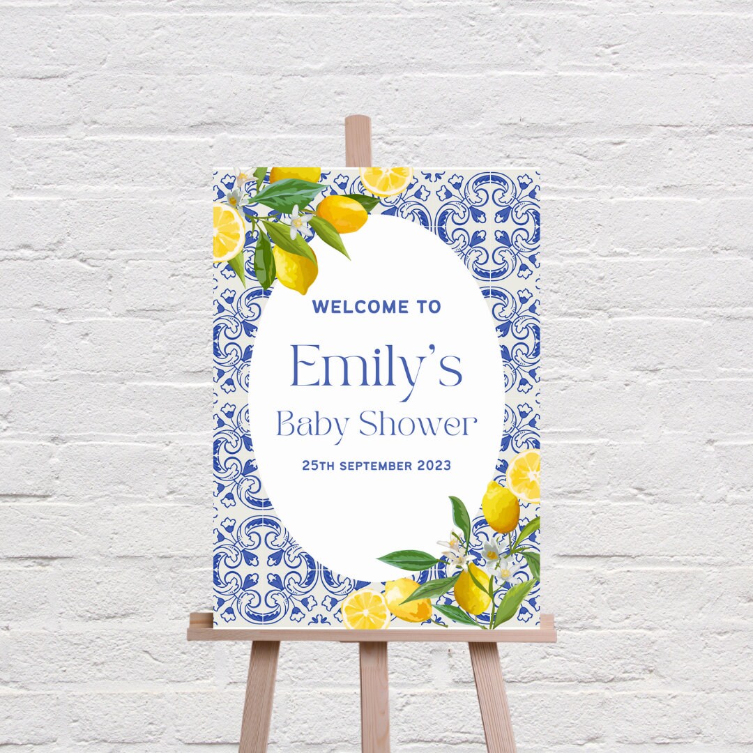 Personalised Amalfi Tiles Theme Baby Shower Welcome Sign A2, A3 or A4 ...
