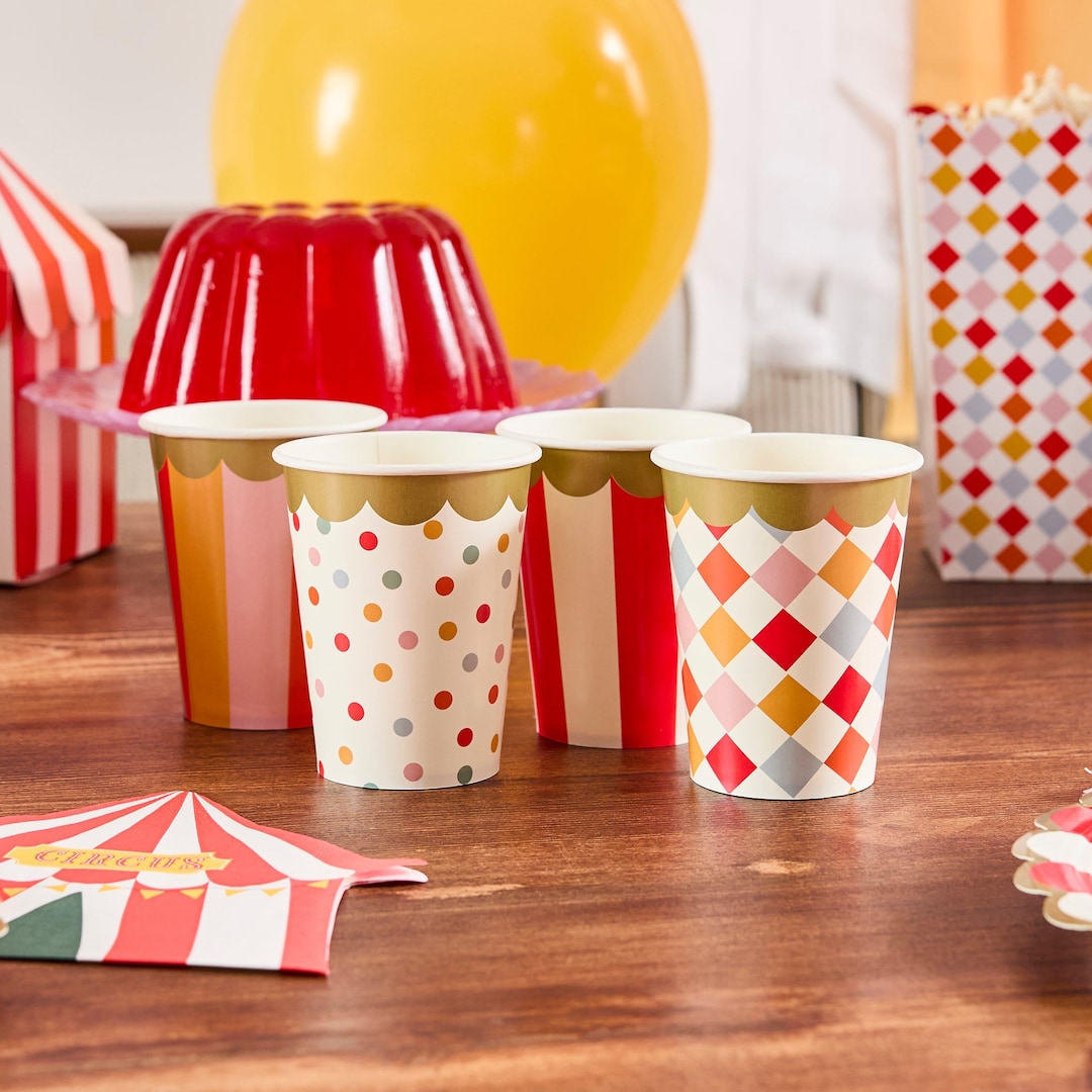 Circus Party Paper Cups X 8, Circus Theme Birthday Party Cups, Circus ...
