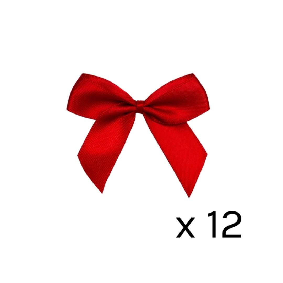 5cm Red Satin Self Adhesive Ribbon Bows X 12, Bow Party Decorations ...