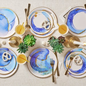 Ocean Watercolour Large Plates X 10, Blue Set of Plates, Ocean Theme ...