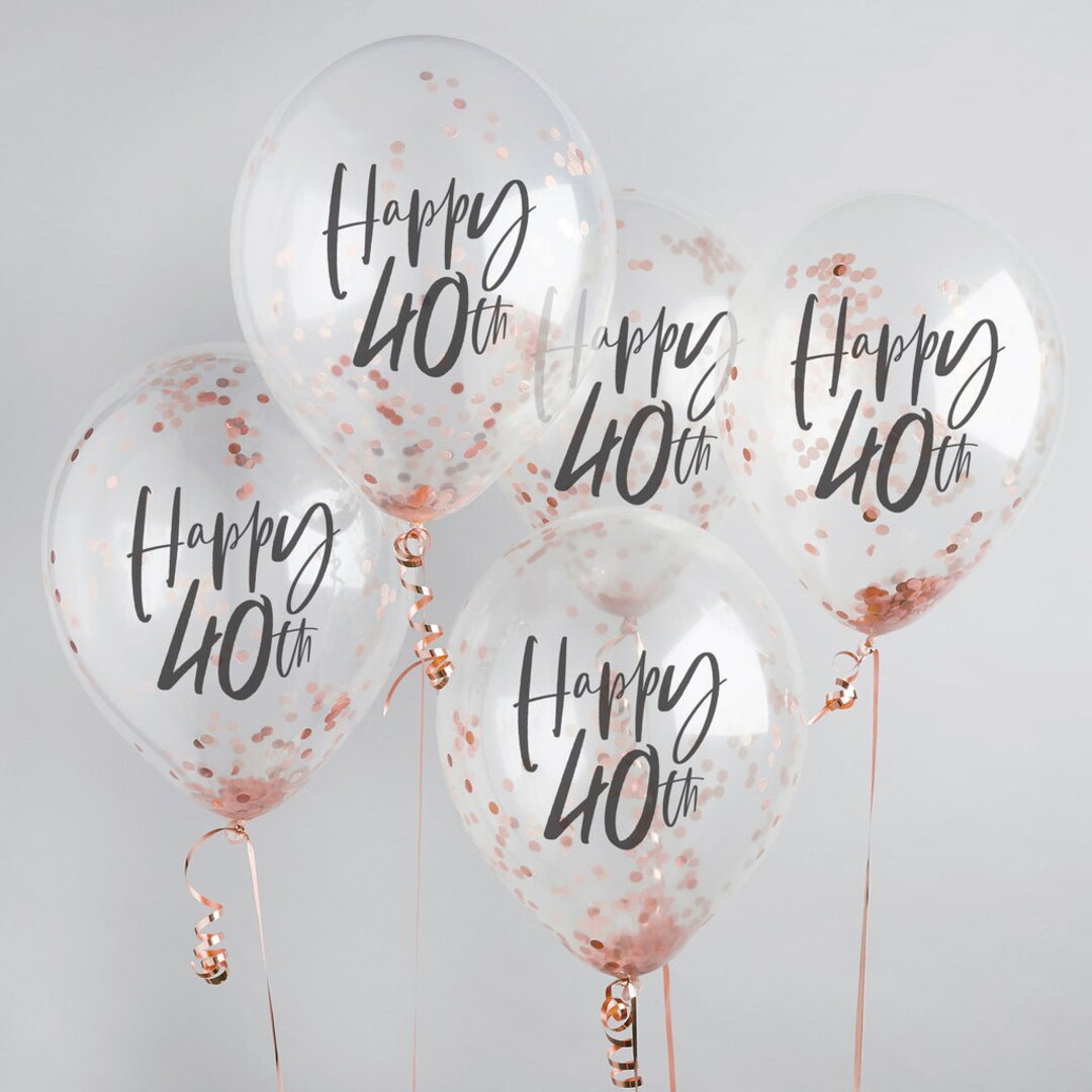 Happy 40th Birthday Confetti Balloons 5 Pack, 40th Birthday Balloons ...
