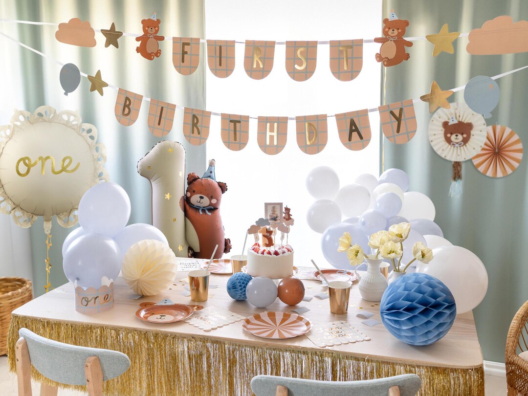 First Birthday Teddy Bear Party Banner, 1st Birthday Party Bunting, 1st ...