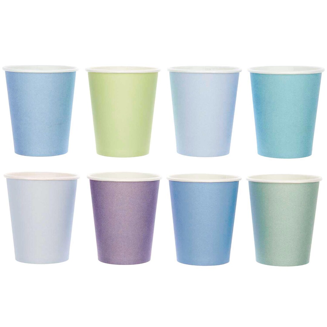 Paper Party Cups X 8 - Ocean Mix, Pastel Birthday Party Cups, Birthday ...