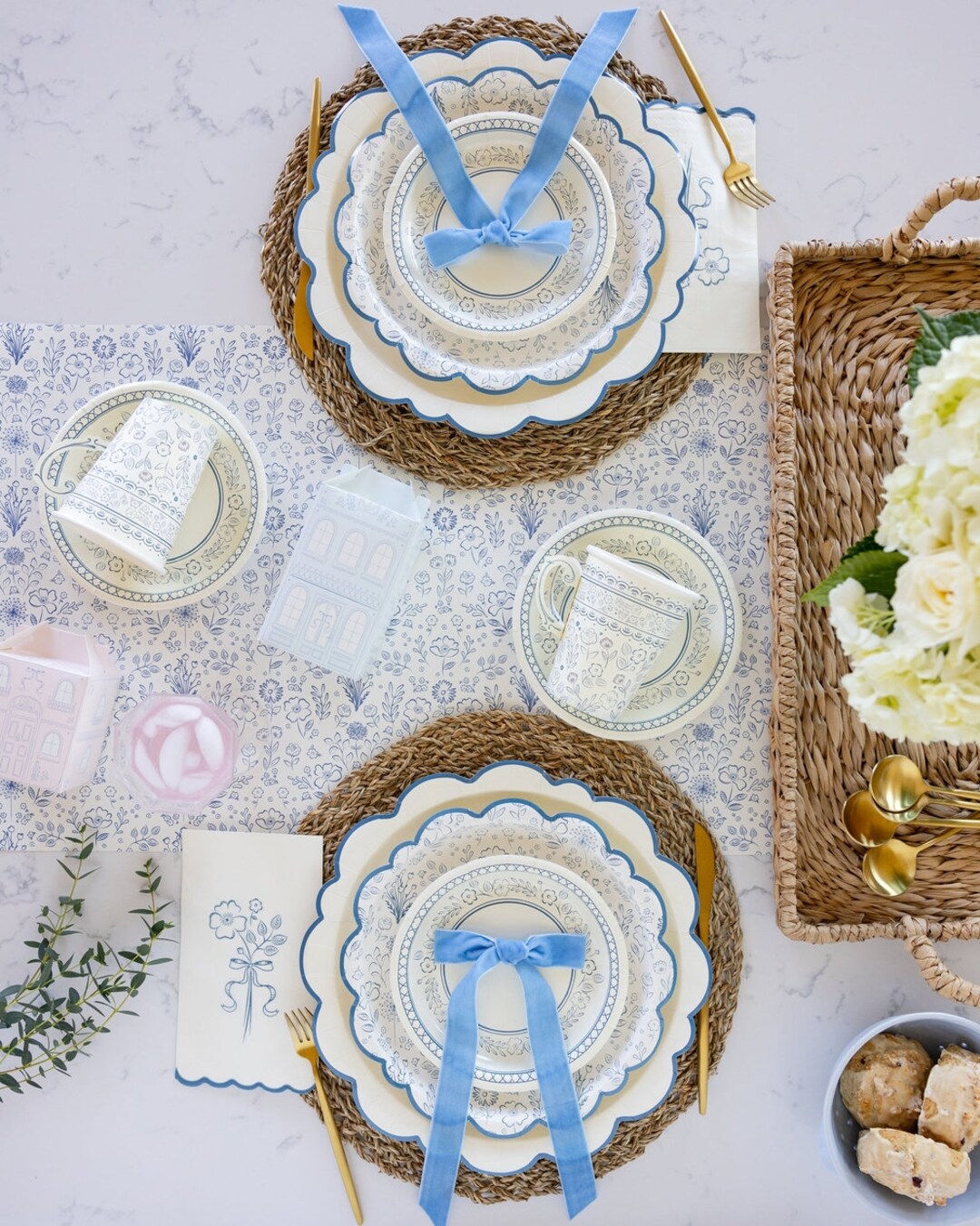 Pembroke Floral Tea Party Paper Table Runner, Vintage Blue and White ...