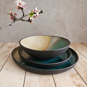 Ceramic Serving Dish Set, Modern Ceramic Dinnerware Set, Beige and ...