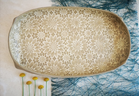 Ceramic Serving Tray Pottery Serving Dish With Floral - Etsy