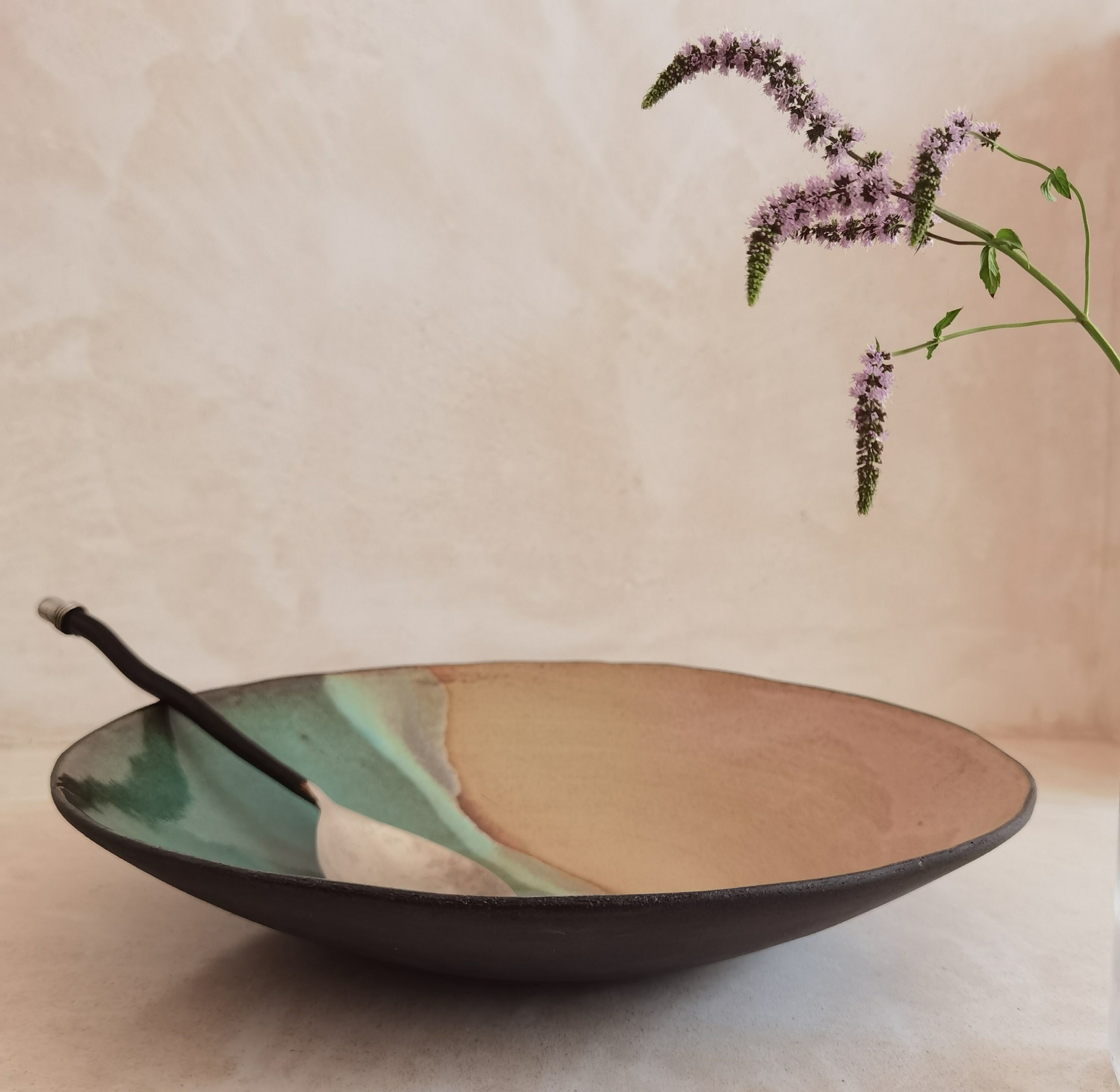 Large Wide Ceramic Bowl modern Ceramic Bowl Beige and - Etsy