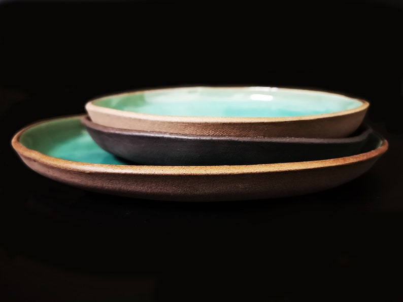 Set of 2 Turquoise Ceramic Plates Turquoise Plates With - Etsy Set of 2 Turquoise Ceramic Plates Turquoise Plates With - Etsy
