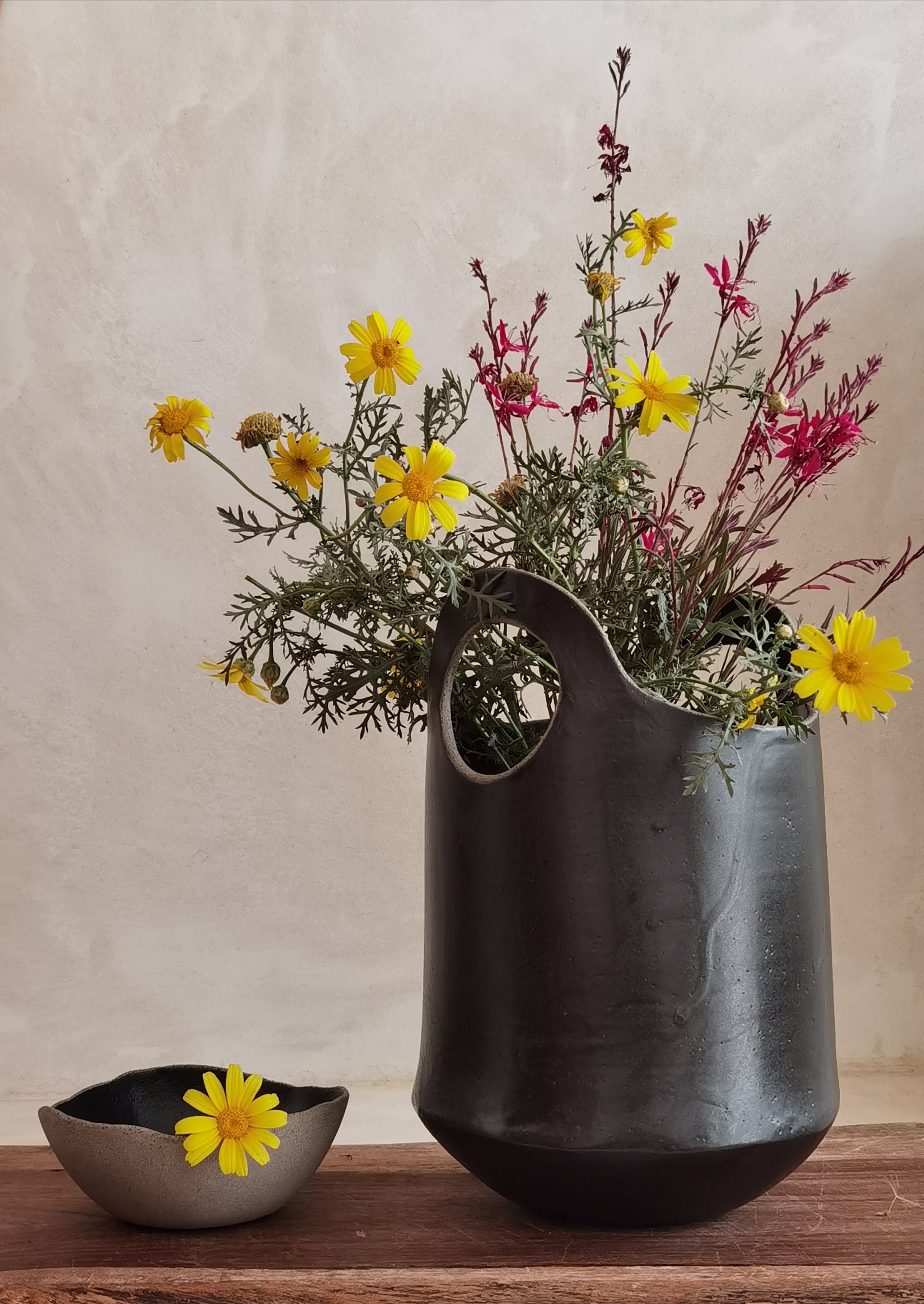 Large Black Ceramic Vase Tall Pottery Vase With Handles - Etsy