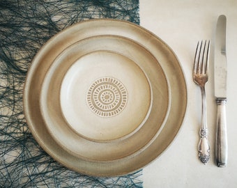 Set of 2 Beige Ceramic Plates Beige Plates With Engraved | Etsy