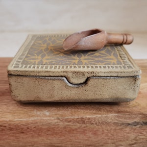 Square Ceramic Box | Decorated With Yellow Print and Beige Glaze ...