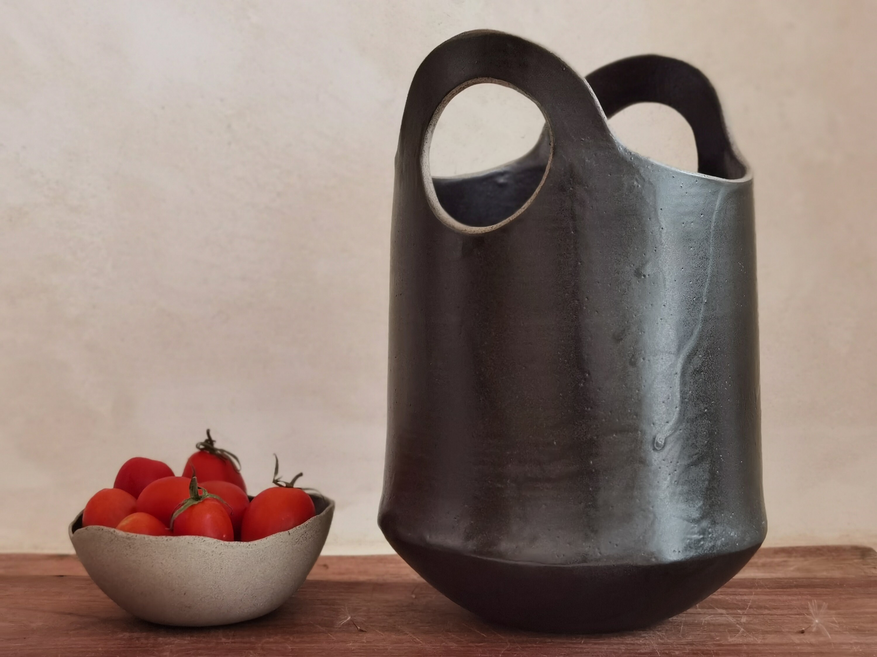 Large Black Ceramic Vase Tall Pottery Vase With Handles - Etsy