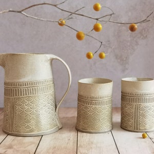 SET of ONE Pitcher & TWO Tumblers, Ceramic Drinkware, Handmade Pottery ...