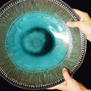 Large Wide Ceramic Bowl Large Flat Bowl With a Combination of Hand ...