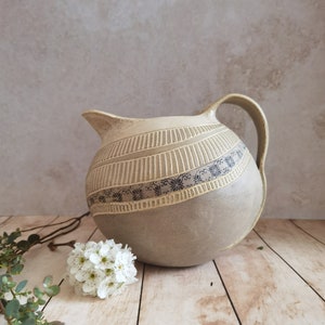 Ceramic Pitcher With Hand Engraved Decoration and Black Prints ...