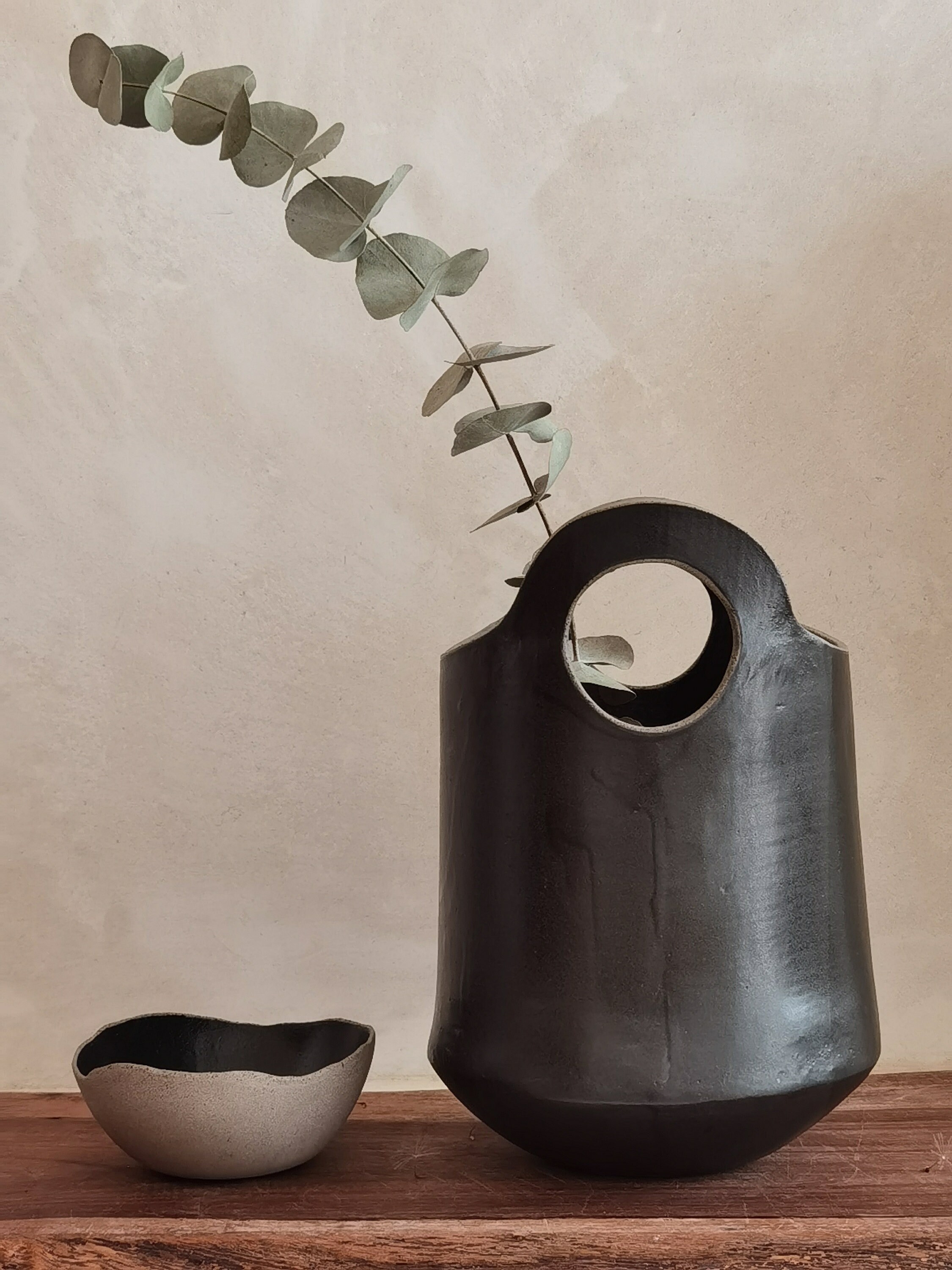 Large Black Ceramic Vase Tall Pottery Vase With Handles - Etsy