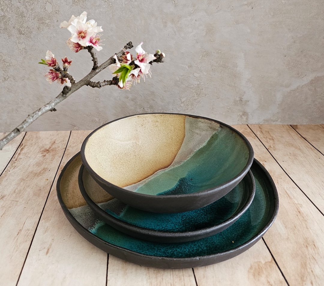 Ceramic Serving Dish Set, Modern Ceramic Dinnerware Set, Beige and ...