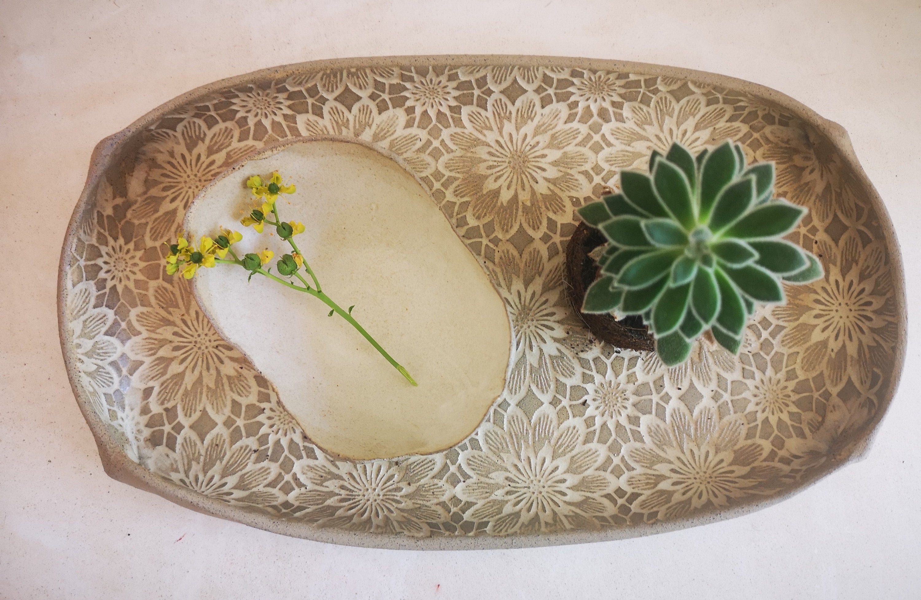 Ceramic serving tray Pottery serving dish with floral | Etsy