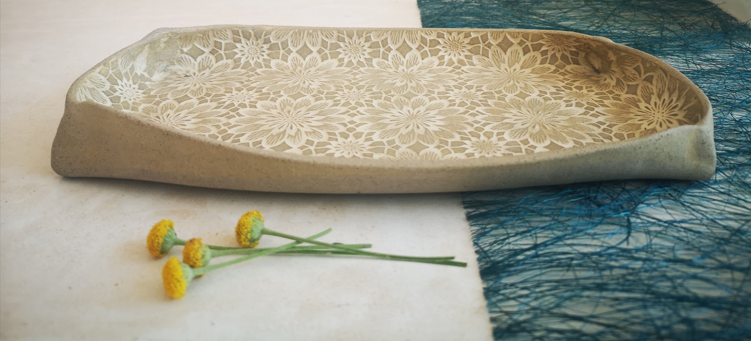 Ceramic Serving Tray, Pottery Serving Dish With Floral Decorations ...