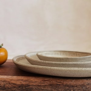 Set of 2 Beige Ceramic Plates | Beige Plates With Engraved Decorations ...