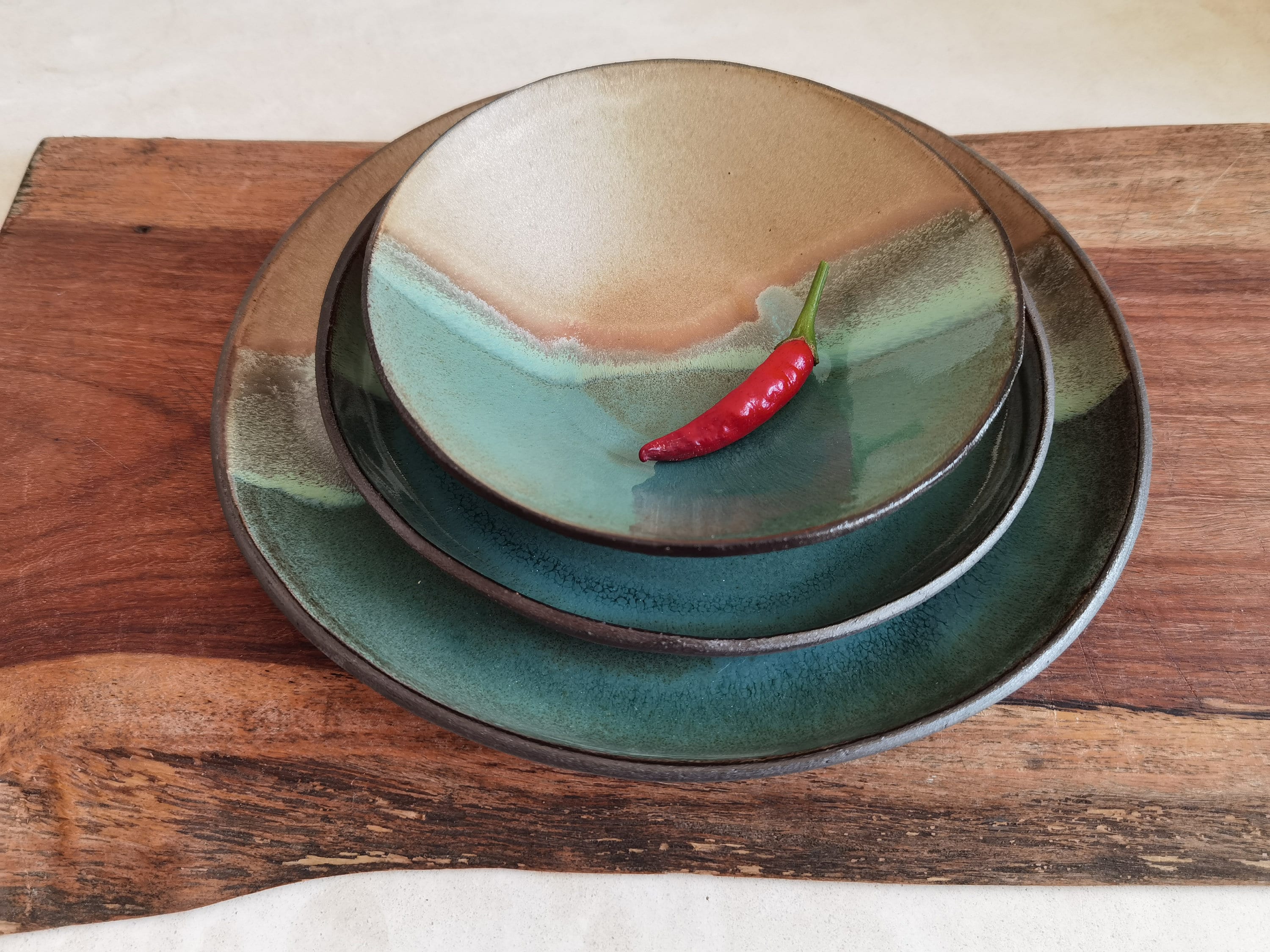 Handmade Ceramic Dinnerware Set: Turquoise & Brown Pottery - Etsy