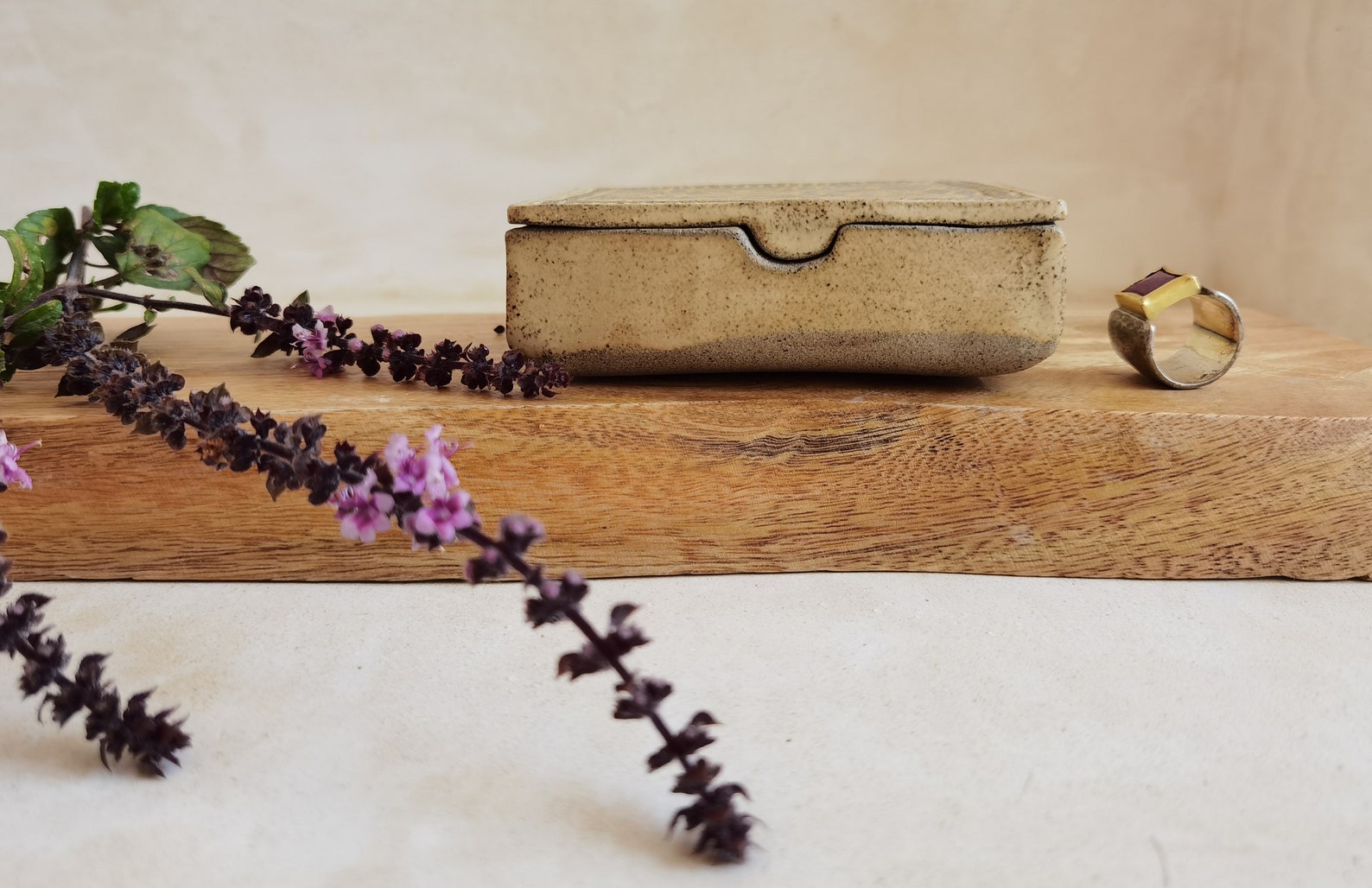 Square Ceramic Box Decorated With Yellow Print and Beige | Etsy