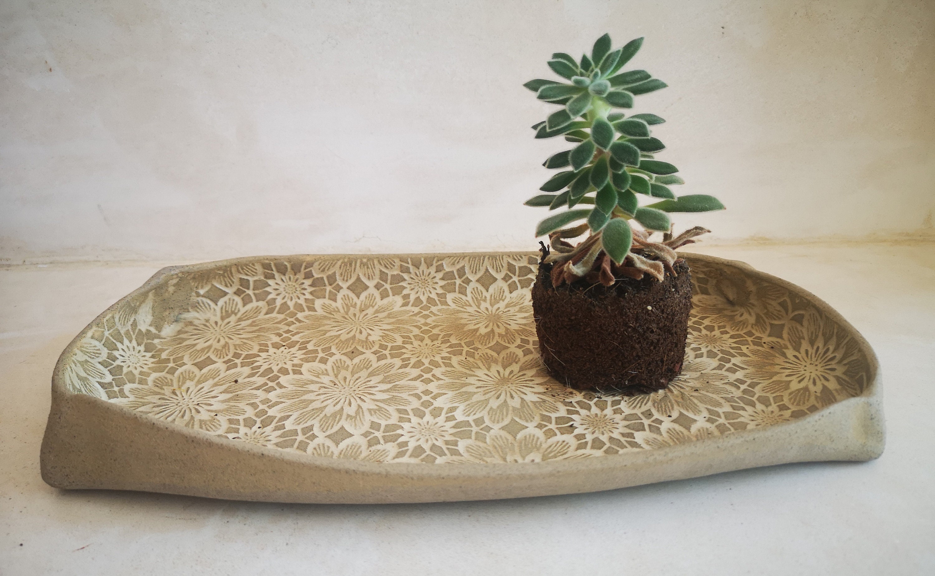 Ceramic Serving Tray, Pottery Serving Dish With Floral Decorations ...
