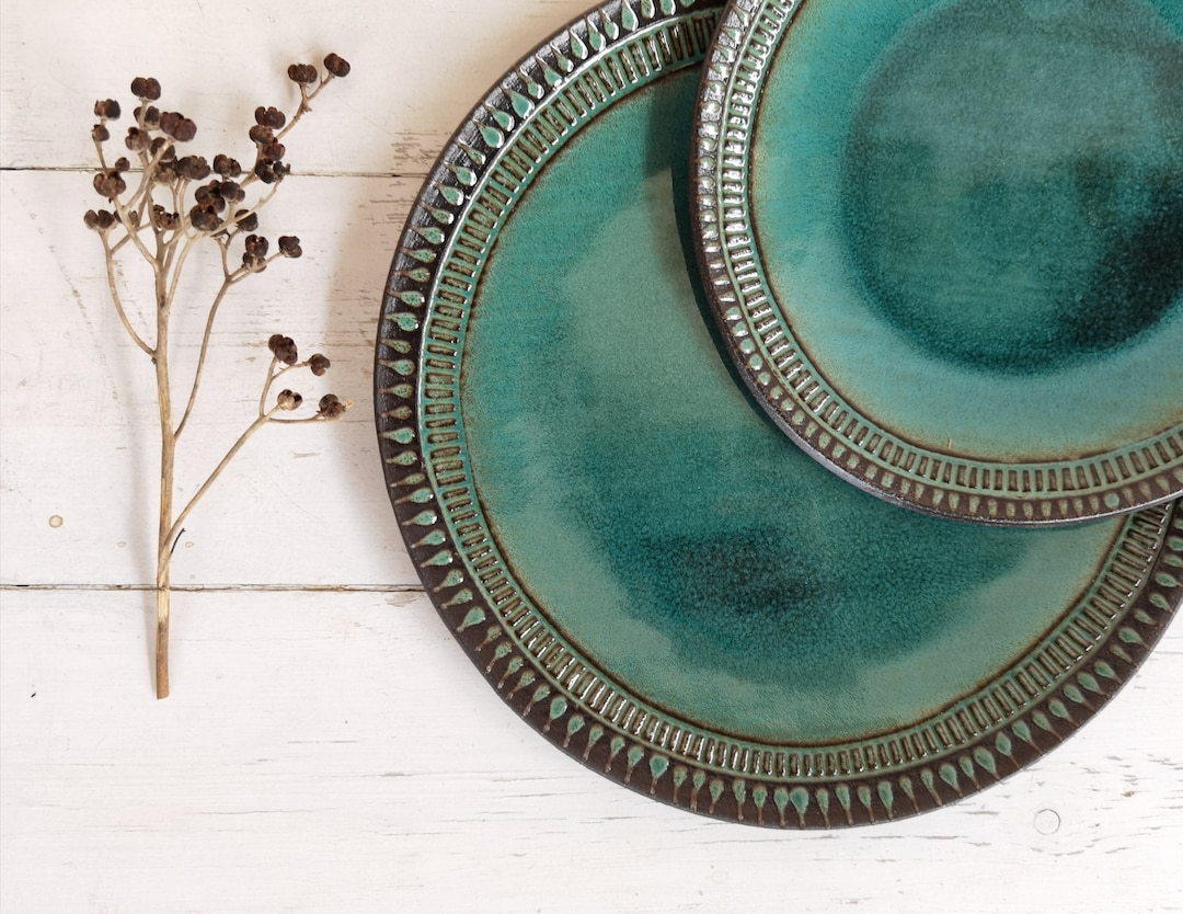 Ceramic Serving Dish Set, Modern Dinner Plates and Soup Bowl, Engraving ...