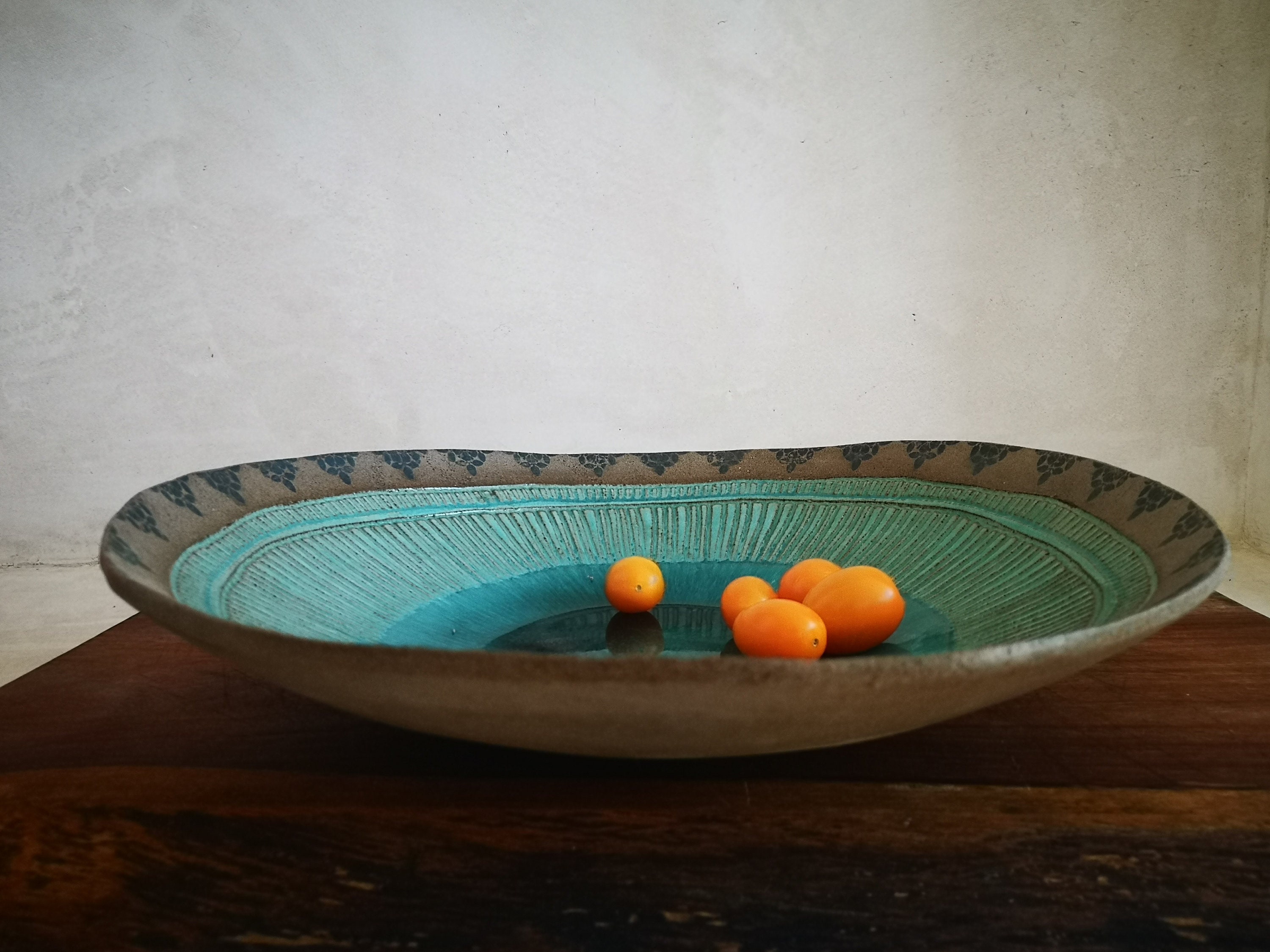 Large Wide Ceramic Bowl large Bowl With Handmade Print | Etsy