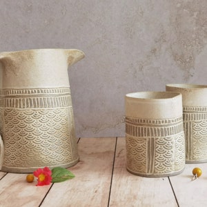 SET of ONE Pitcher & TWO Tumblers, Ceramic Drinkware, Handmade Pottery ...