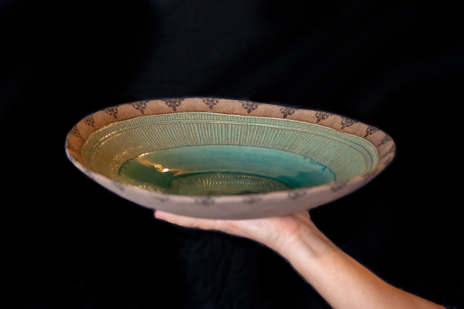 Large Wide Ceramic Bowl large Bowl With Handmade Print | Etsy