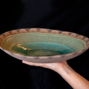 Large Wide Ceramic Bowl ,large Bowl With Handmade Print Decorations and ...