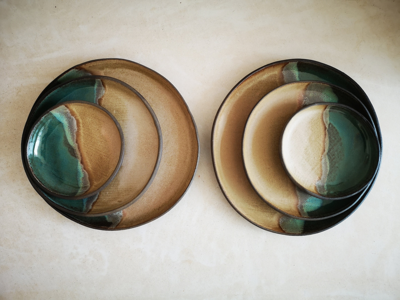 Set of 2 Beige and Turquoise Ceramic Plates beige and | Etsy