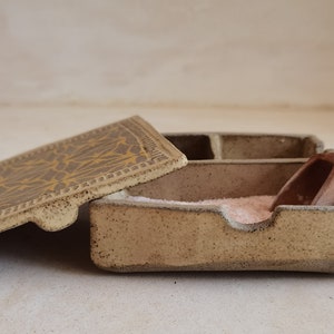 Square Ceramic Box | Decorated With Yellow Print and Beige Glaze ...