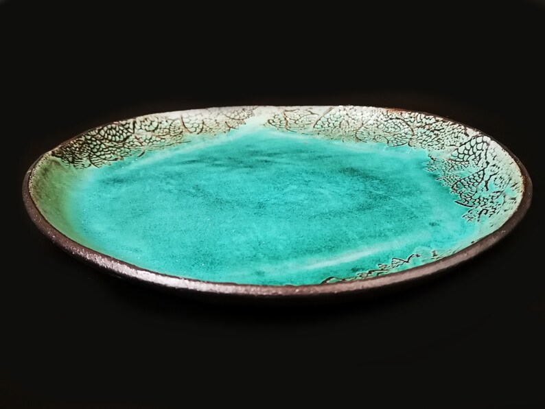 Set of 2 Turquoise Ceramic Flat Plates Turquoise Plates With - Etsy