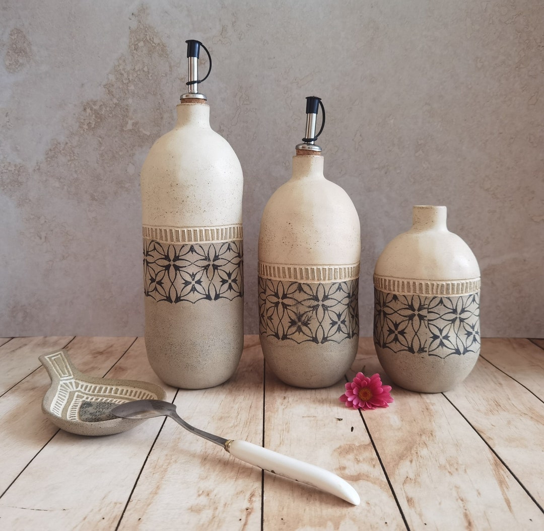 Ceramic Oil Bottle Handmade Pottery Rustic Oil Bottle Olive - Etsy