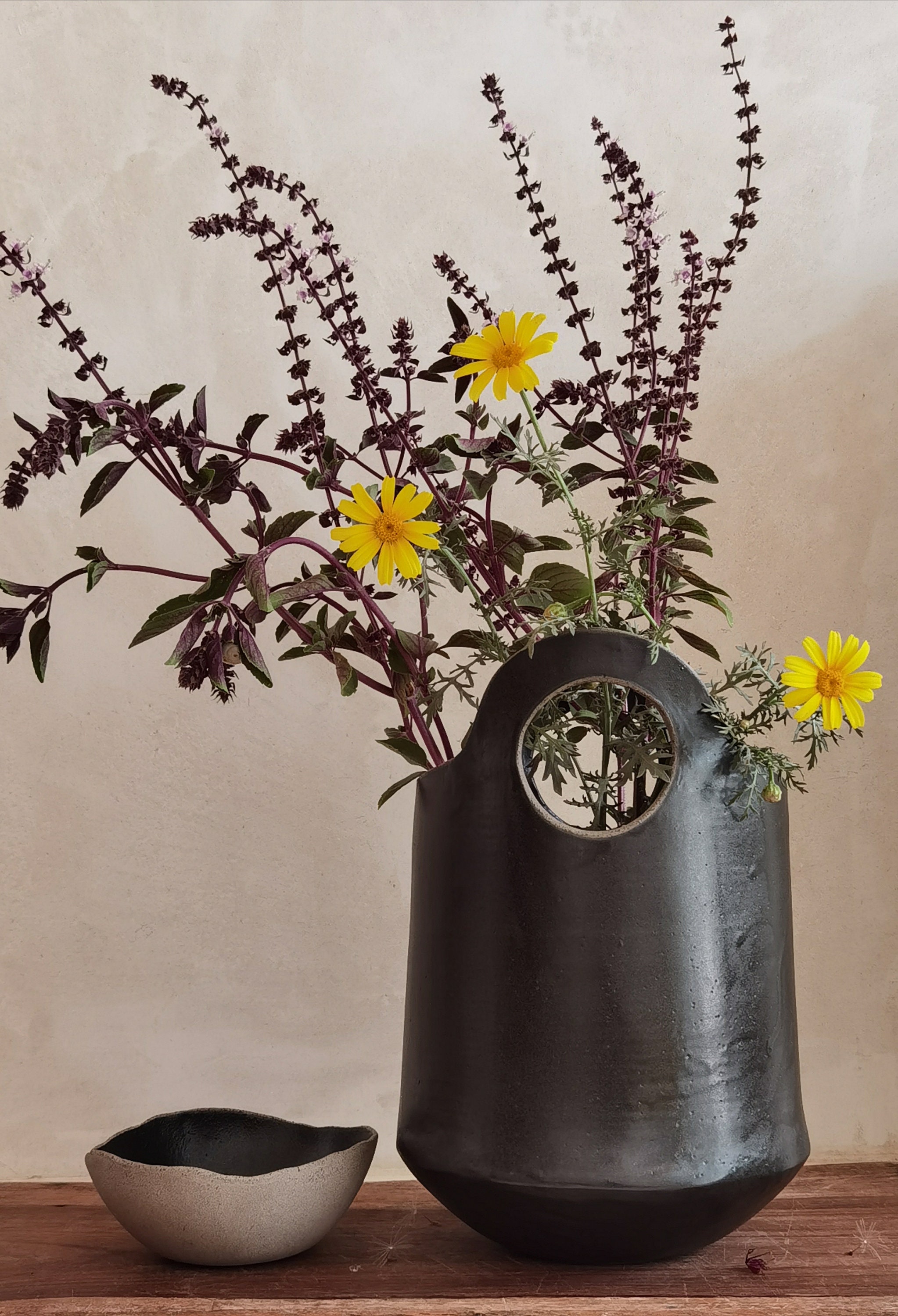 Large Black Ceramic Vase Tall Pottery Vase With Handles - Etsy