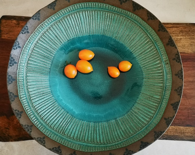 Large Wide Ceramic Bowl ,large Bowl With Handmade Print Decorations and ...
