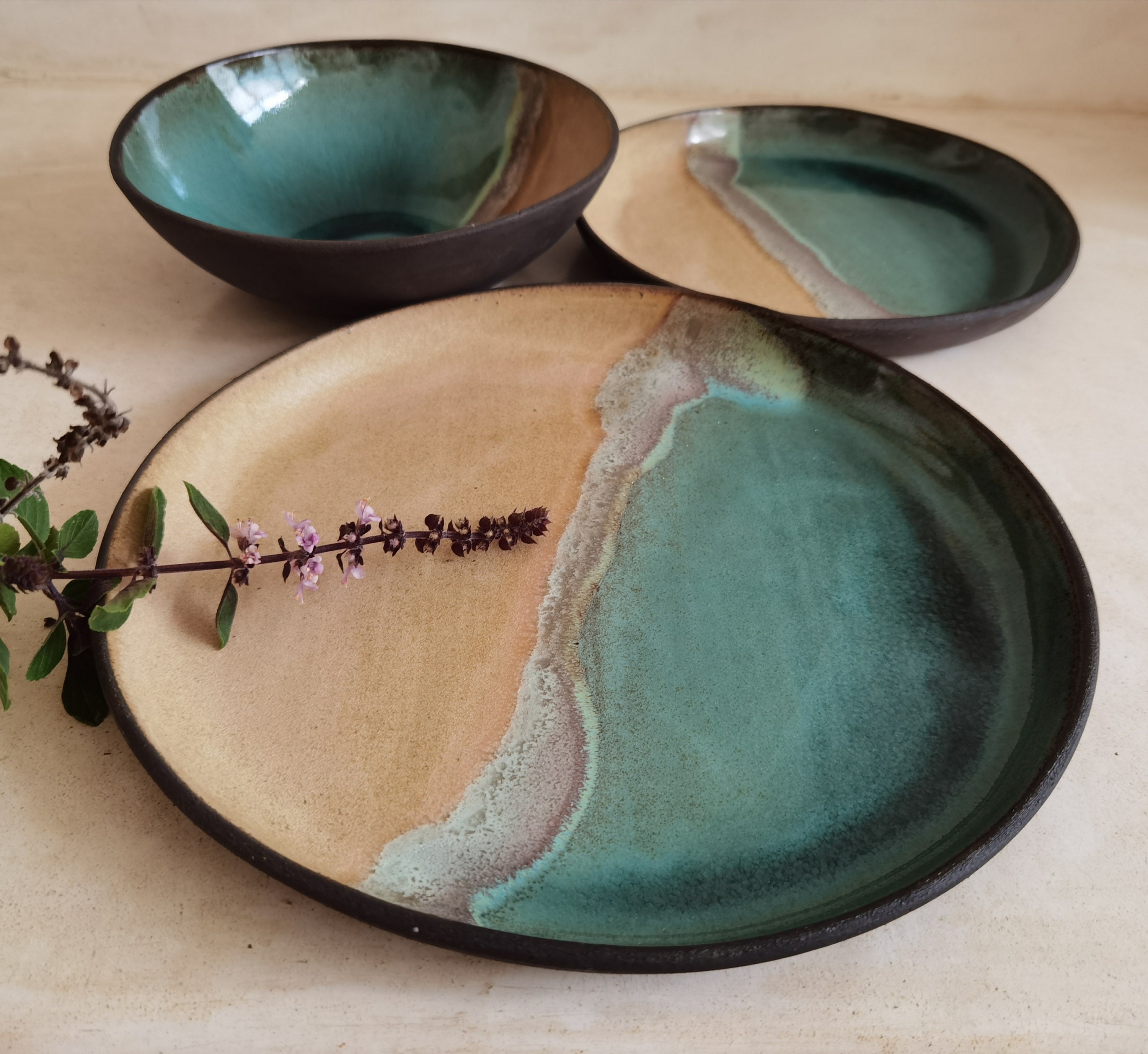 Ceramic serving dish set Modern Ceramic Dinnerware Set Beige | Etsy