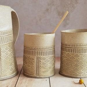 SET of ONE Pitcher & TWO Tumblers, Ceramic Drinkware, Handmade Pottery ...