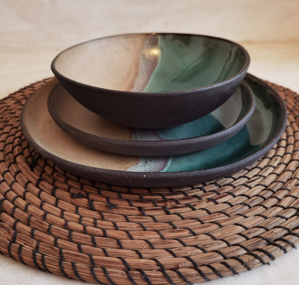 Ceramic serving dish set Modern Ceramic Dinnerware Set Beige | Etsy