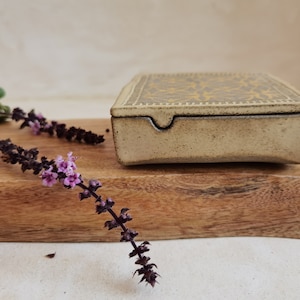 Square Ceramic Box | Decorated With Yellow Print and Beige Glaze ...