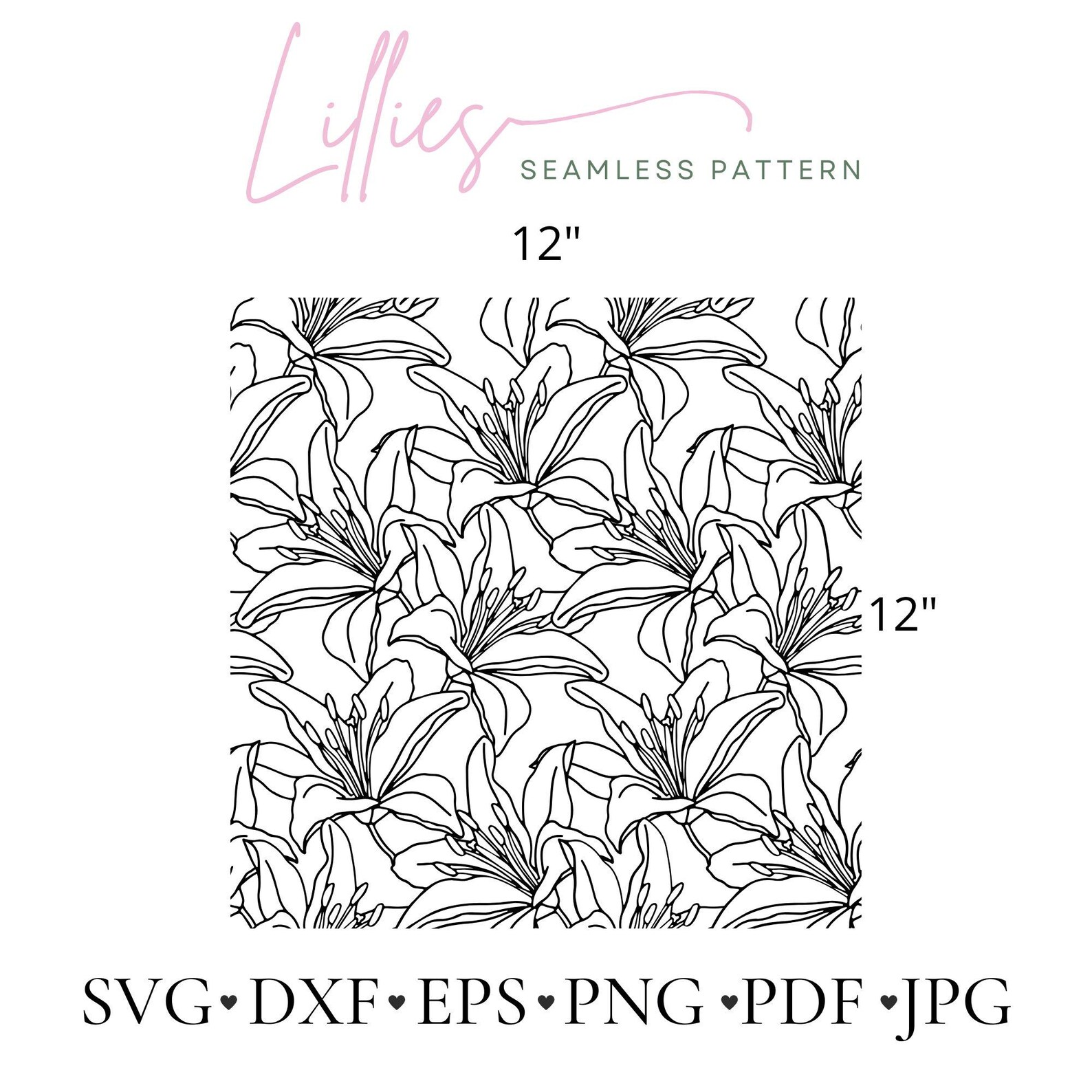 Lilies Flower Seamless Pattern for Cut Svg, Png Dxf, Cut File for ...