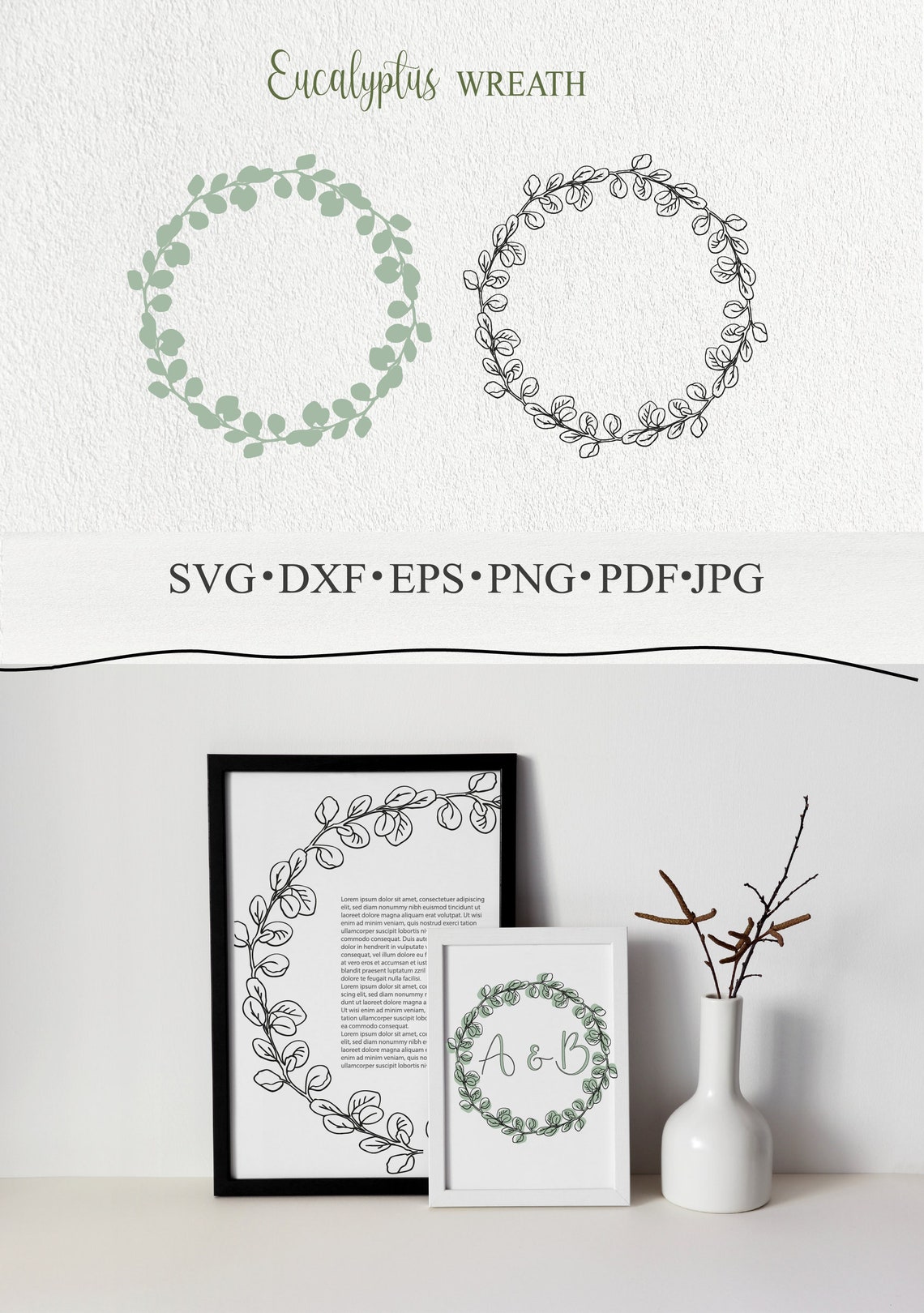Eucalyptus Frame Svg Cut File Circle Floral Wreath Watercolor - Etsy