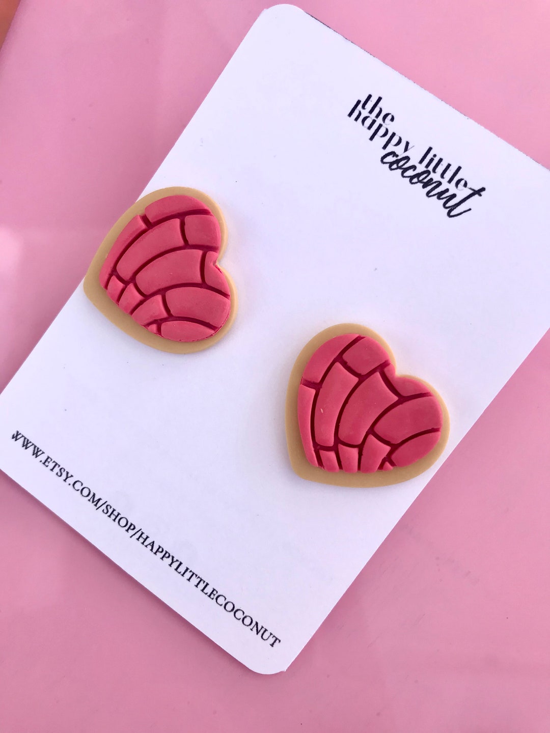 Heart Concha Earrings Pan Dulce Earrings Pink Concha Brown - Etsy