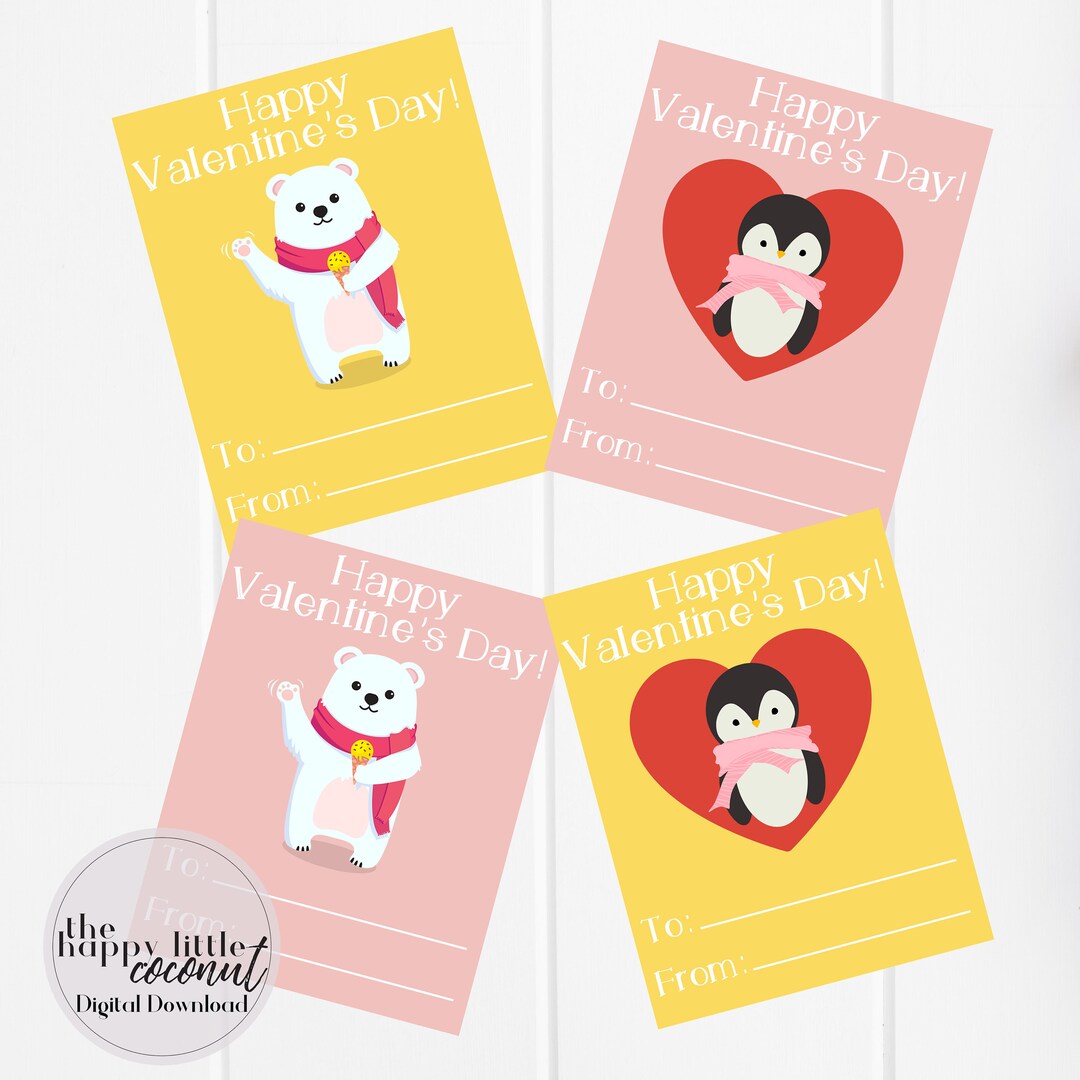 Penguin Valentine's Day Cards for Kids Polar Bear Valentine Card ...