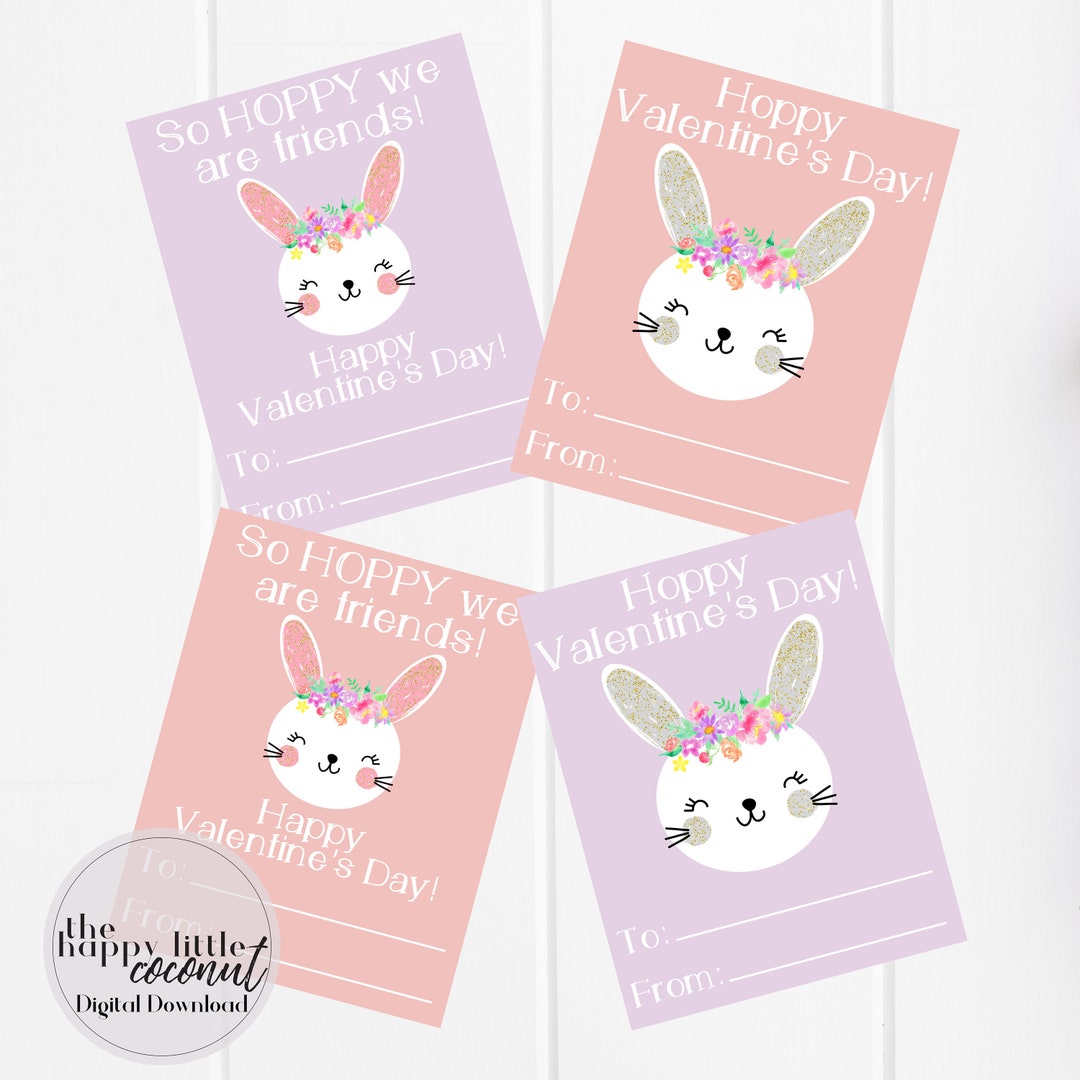 Bunny Valentine's Day Cards for Kids Hoppy Rabbit Valentine Card ...
