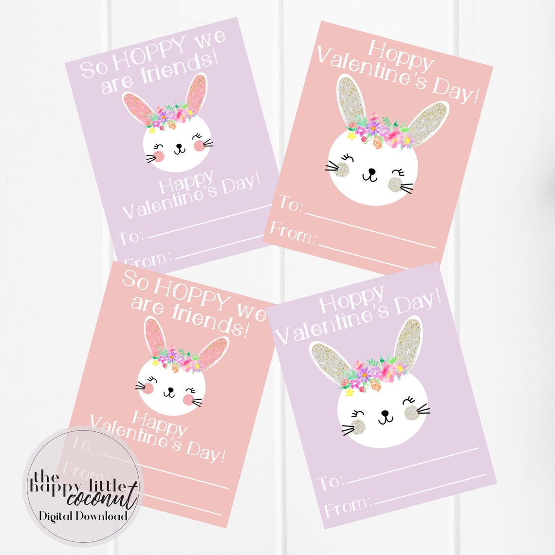 Bunny Valentine's Day Cards for Kids Hoppy Rabbit | Etsy